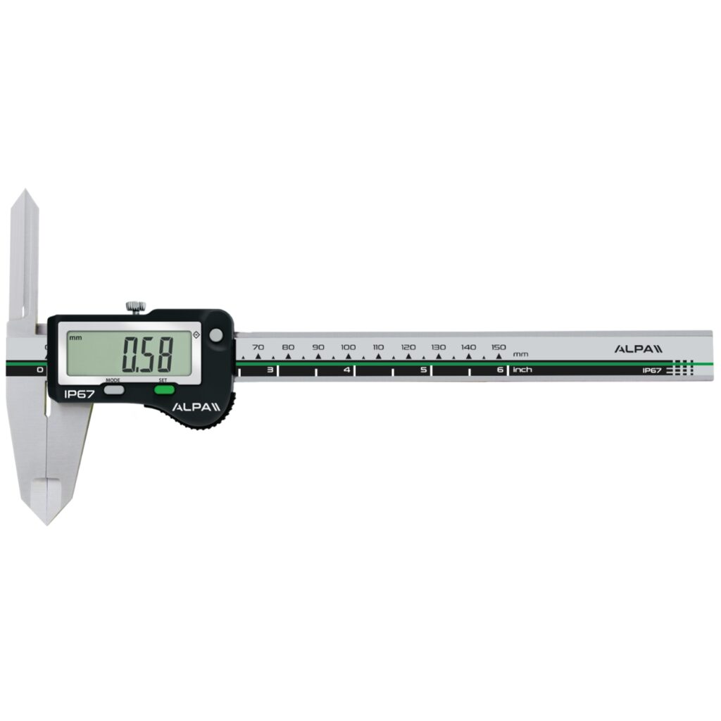 Digital slide caliper IP67 with long jaws for internal measurements and ...